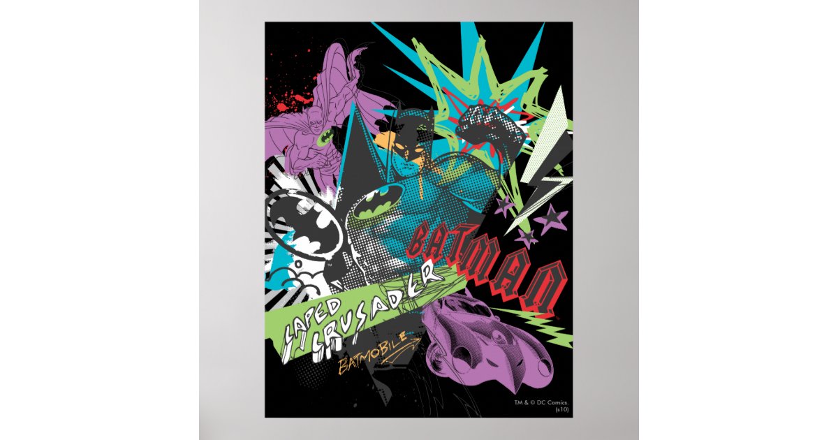 Batman Caped Crusader Neon Collage Poster | Zazzle