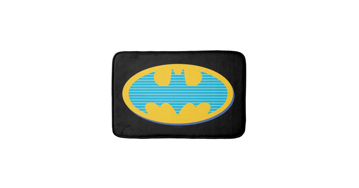 Batman | Cyan Stripes Symbol Bath Mat | Zazzle