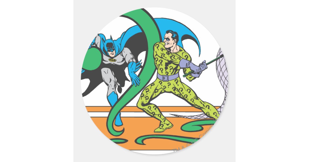 Batman Fights Riddler Classic Round Sticker | Zazzle