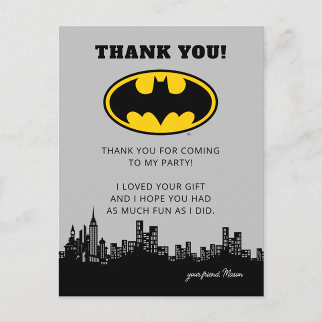 Batman Gotham City | Birthday Thank You Postcard | Zazzle