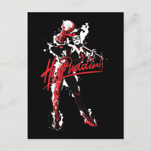 Batman | Harley Quinn "Hi Puddin'" Ink Art Postcard | Zazzle