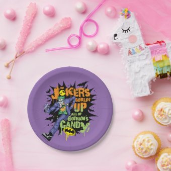 Batman | Joker's Goblin' Up All of Gotham's Candy Paper Plates | Zazzle
