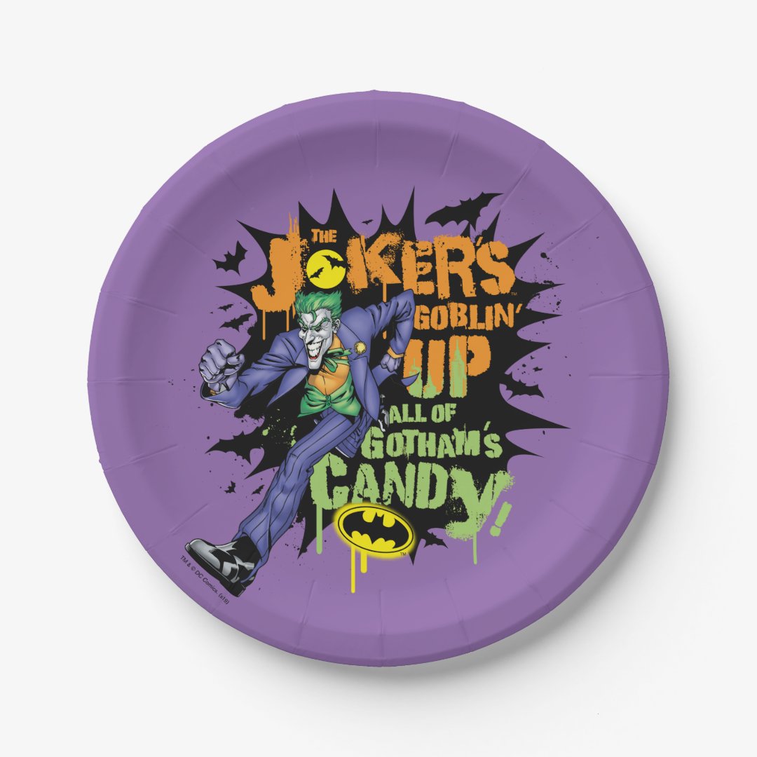 Batman | Joker's Goblin' Up All of Gotham's Candy Paper Plates | Zazzle