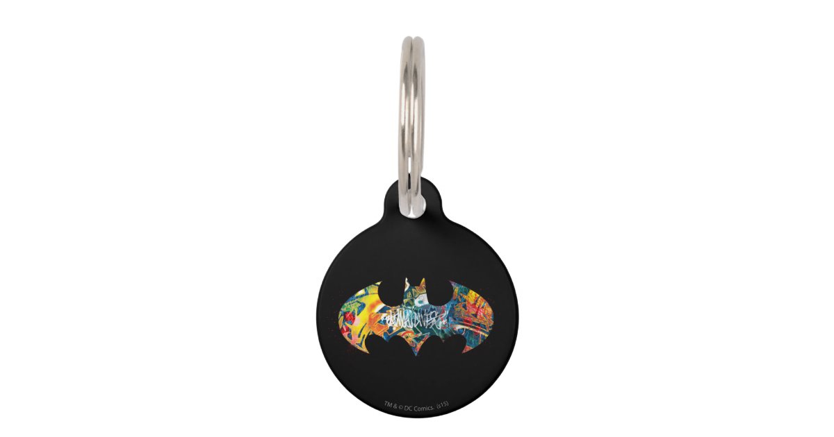 Batman Logo Neon 80's Graffiti Pet Name Tag | Zazzle