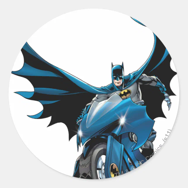 Batman on cycle classic round sticker | Zazzle