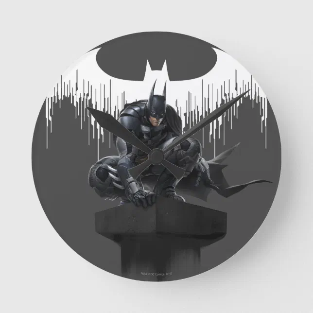 Batman Perched on a Pillar Round Clock | Zazzle