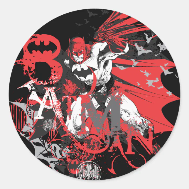 Batman Red and Black Collage Classic Round Sticker | Zazzle