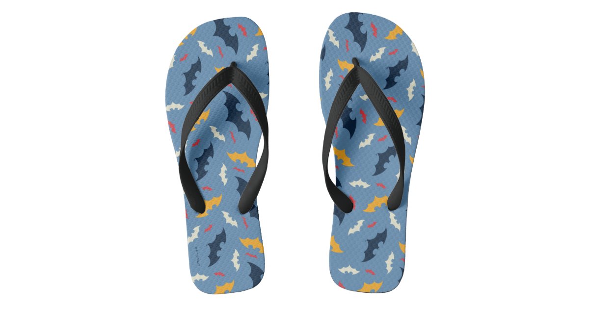 Batman | Red, Blue, and Yellow Bat Logo Pattern Flip Flops | Zazzle