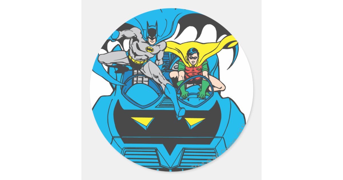 Batman & Robin Ride Batmobile Classic Round Sticker | Zazzle