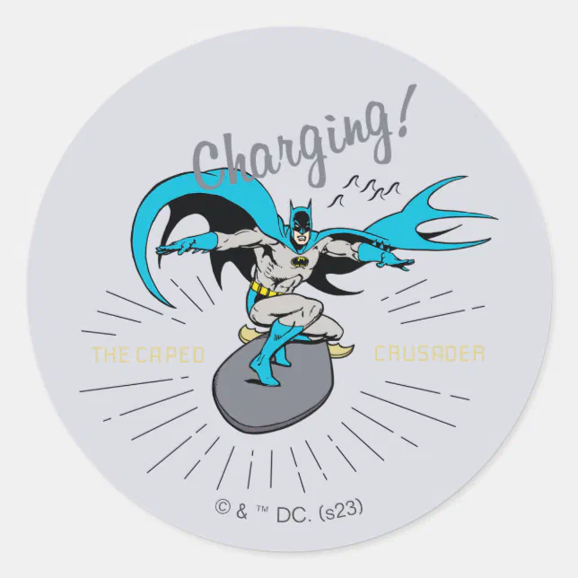 Batman Surfing - Charging! Classic Round Sticker | Zazzle