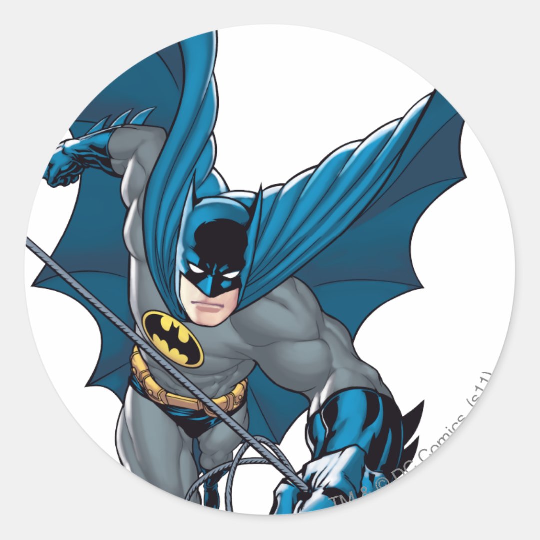 Batman swings from rope classic round sticker | Zazzle