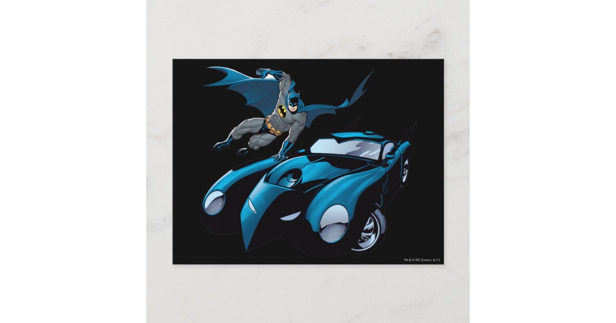 Batman swings over postcard | Zazzle