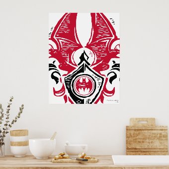 Batman Symbol | Red Black Bat Stamp Crest Logo Poster | Zazzle
