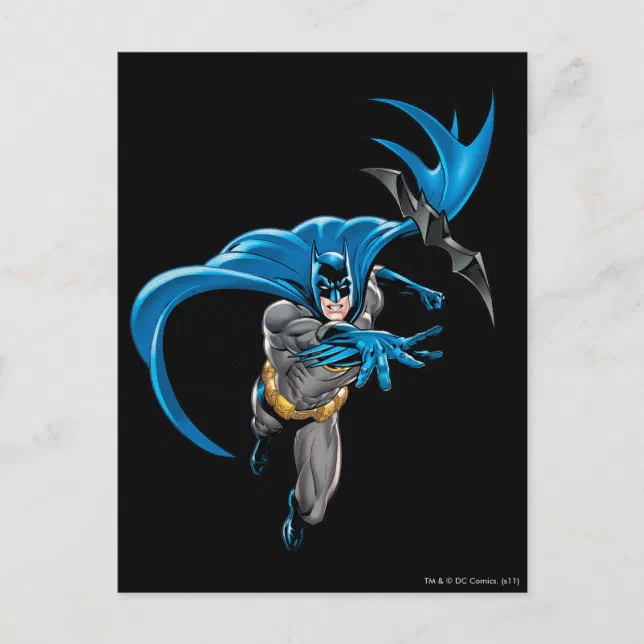Batman throws batarang postcard | Zazzle