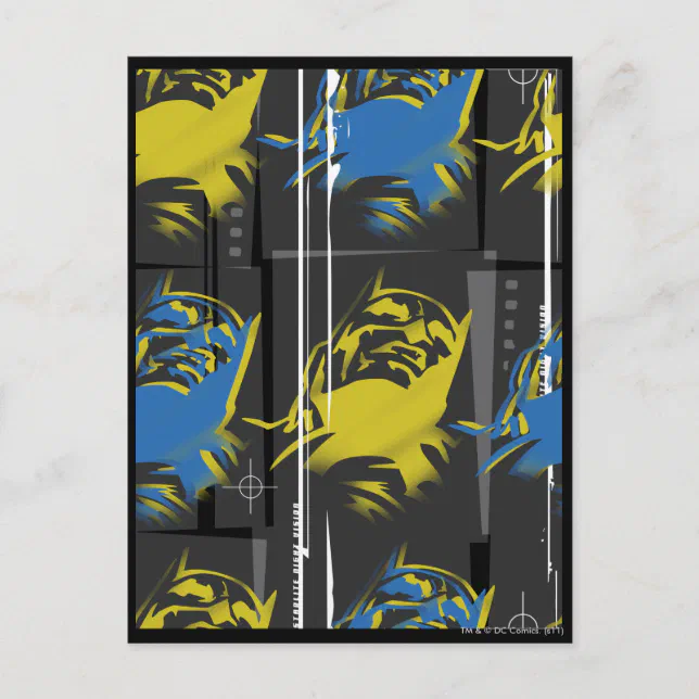 Batman Urban Legends - Mask Grid Pattern Blue/Yell Postcard | Zazzle