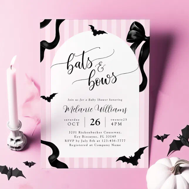 Bats and Bows Halloween Baby Shower Invitation | Zazzle