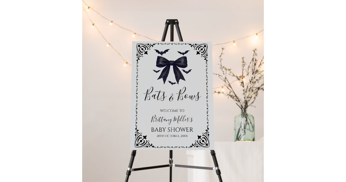 Bats and Bows Halloween Baby Shower Welcome Foam Board | Zazzle