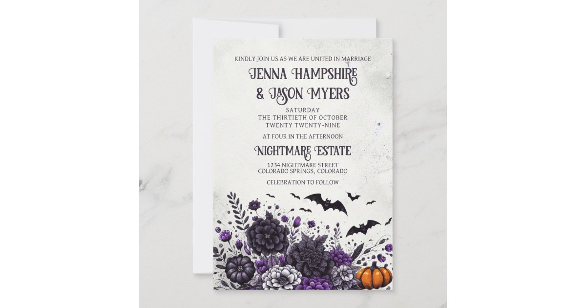 Bats and Flowers Wedding Invitation | Zazzle