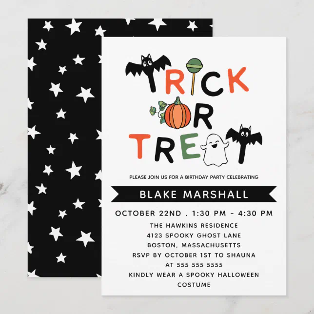 Bats Ghost Trick or Treat Halloween Party Invitation | Zazzle