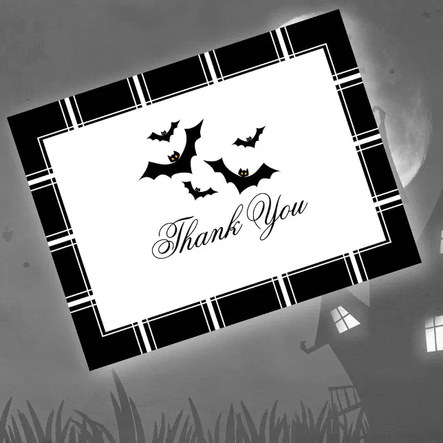 Bats Halloween Thank You Black Postcard | Zazzle