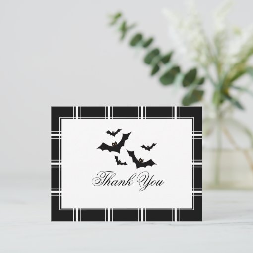 Bats Halloween Thank You Black Postcard | Zazzle