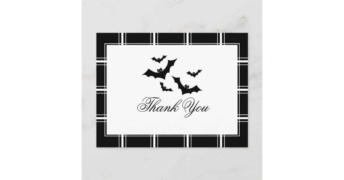 Bats Halloween Thank You Black Postcard | Zazzle