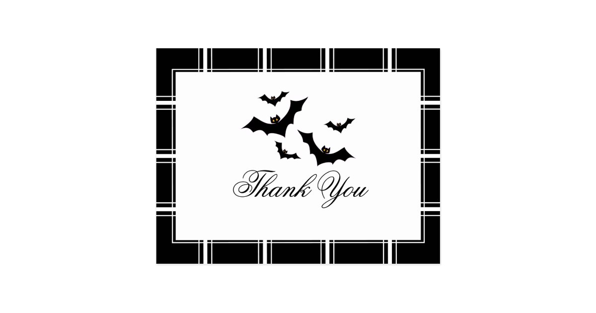 Bats Halloween Thank You Black Postcard | Zazzle.com