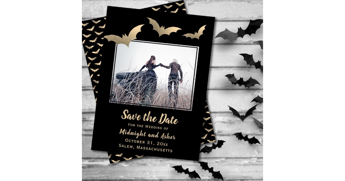 Bats Photo Halloween Wedding Save The Date | Zazzle