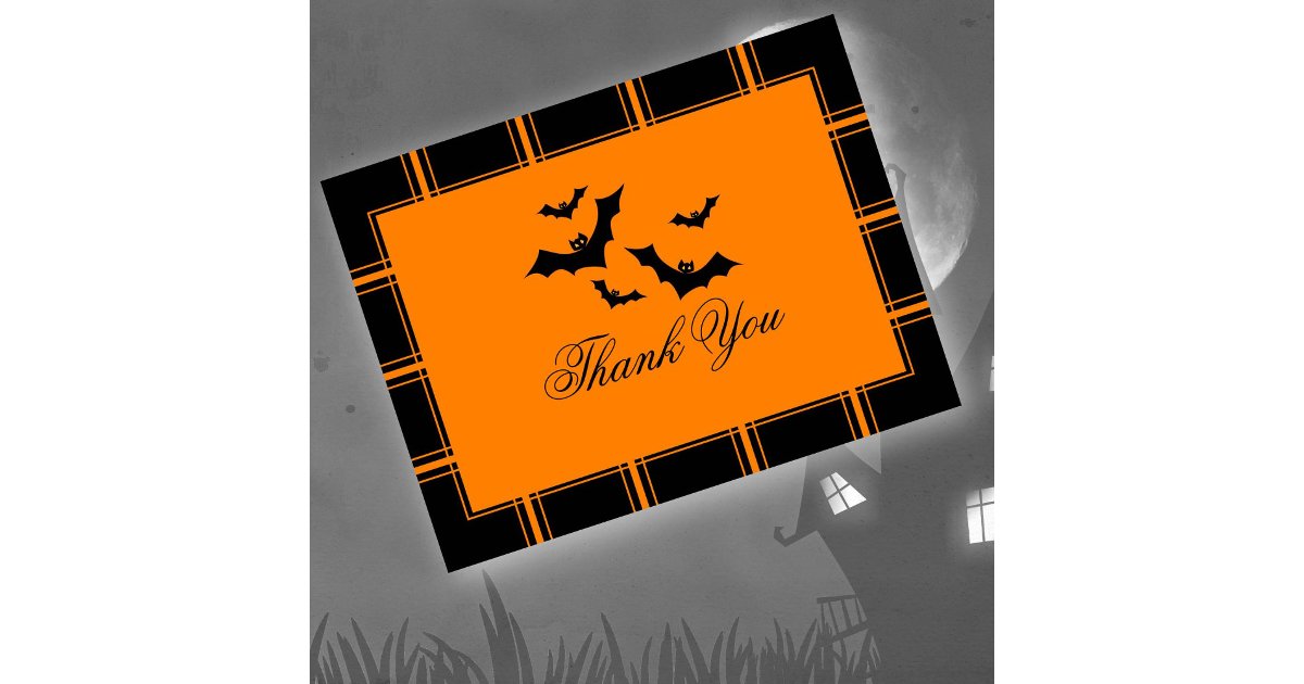 Bats Thank You Halloween Orange Postcard | Zazzle