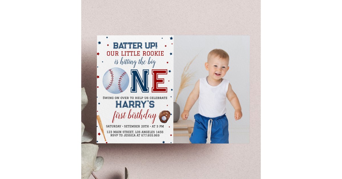 Batter Up Baseball 1st Birthday Invitation | Zazzle