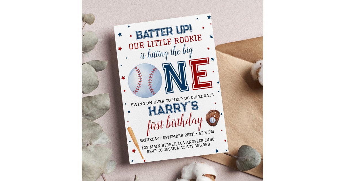 Batter Up Baseball 1st Birthday Invitation | Zazzle