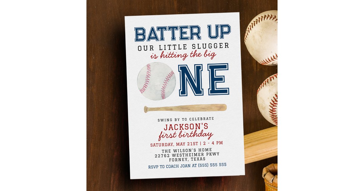 Batter Up Baseball 1st Birthday Party Invitation | Zazzle