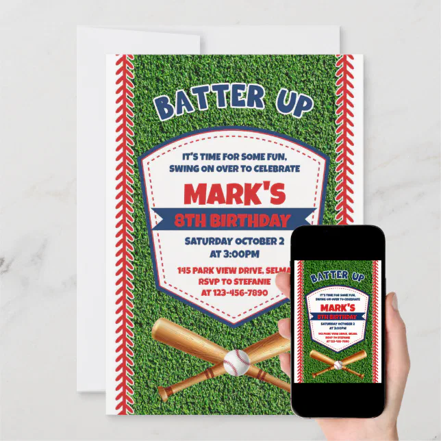 Batter Up Baseball Birthday Invitation | Zazzle