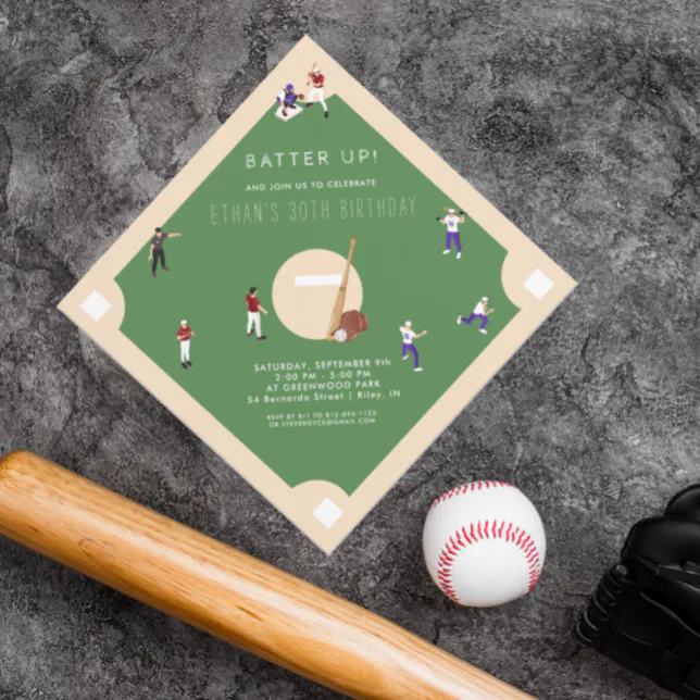 Batter Up Baseball Birthday Invitation | Zazzle