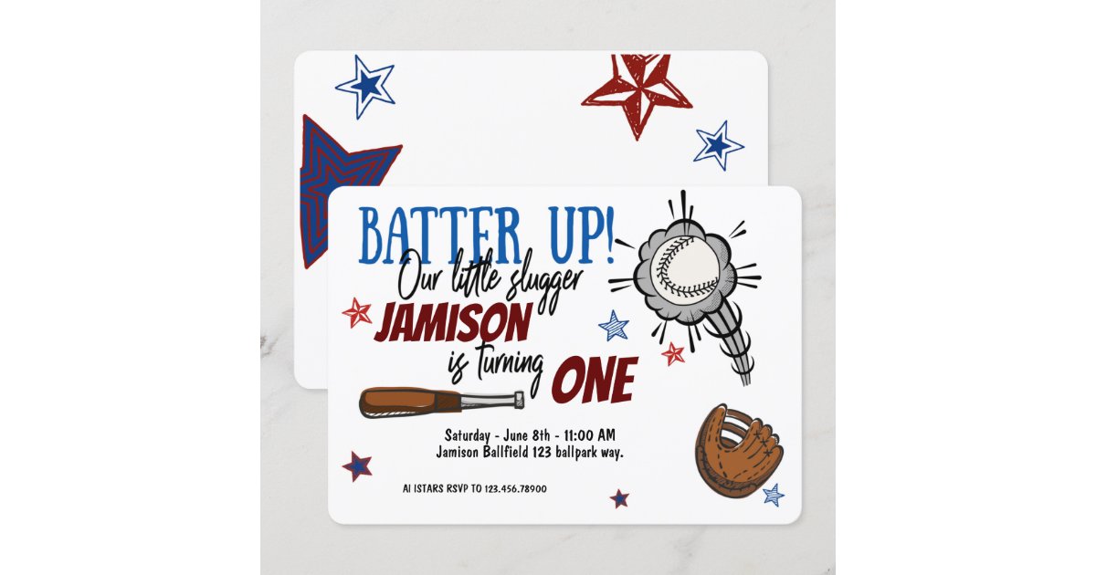 BATTER UP|Baseball|Little Slugger|Birthday Invitation | Zazzle