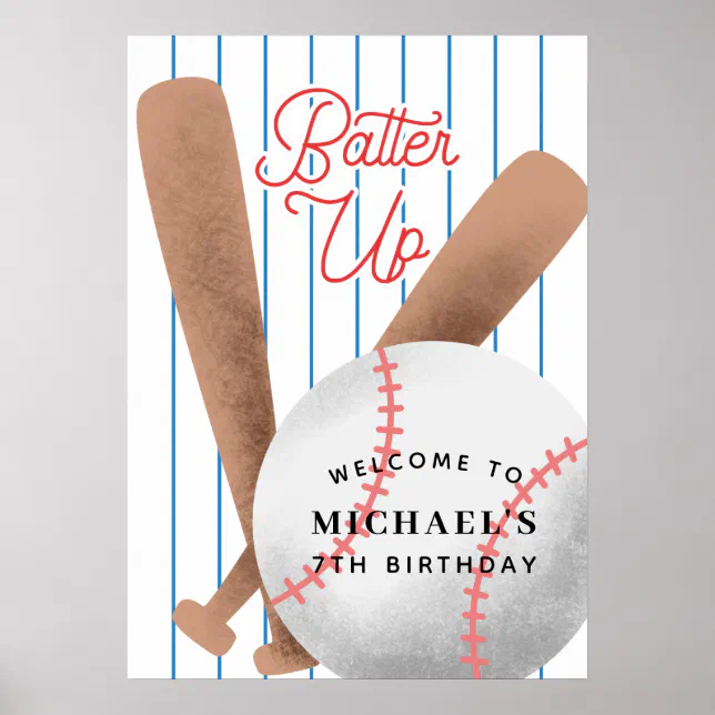 Batter Up Baseball Theme Birthday Party Welcome Poster | Zazzle