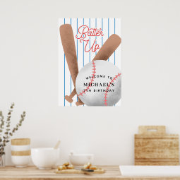 Batter Up Baseball Theme Birthday Party Welcome Poster | Zazzle