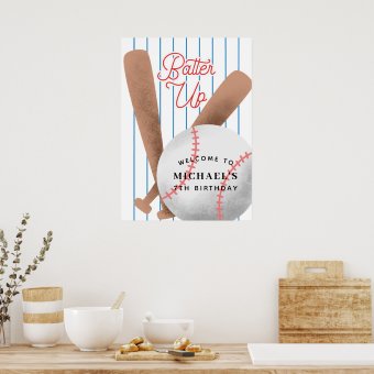Batter Up Baseball Theme Birthday Party Welcome Poster | Zazzle