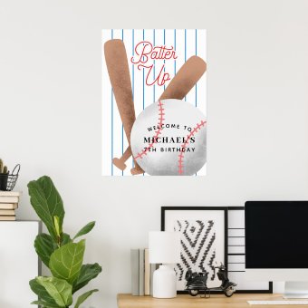 Batter Up Baseball Theme Birthday Party Welcome Poster | Zazzle