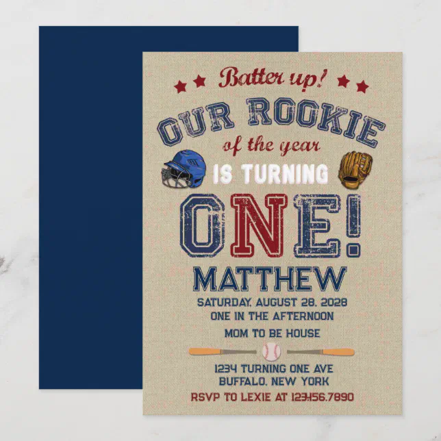 Batter Up Our Little Rookie Is Turning One Invitation | Zazzle