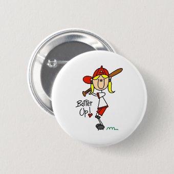 Batter Up! Softball Stick Figure Button | Zazzle