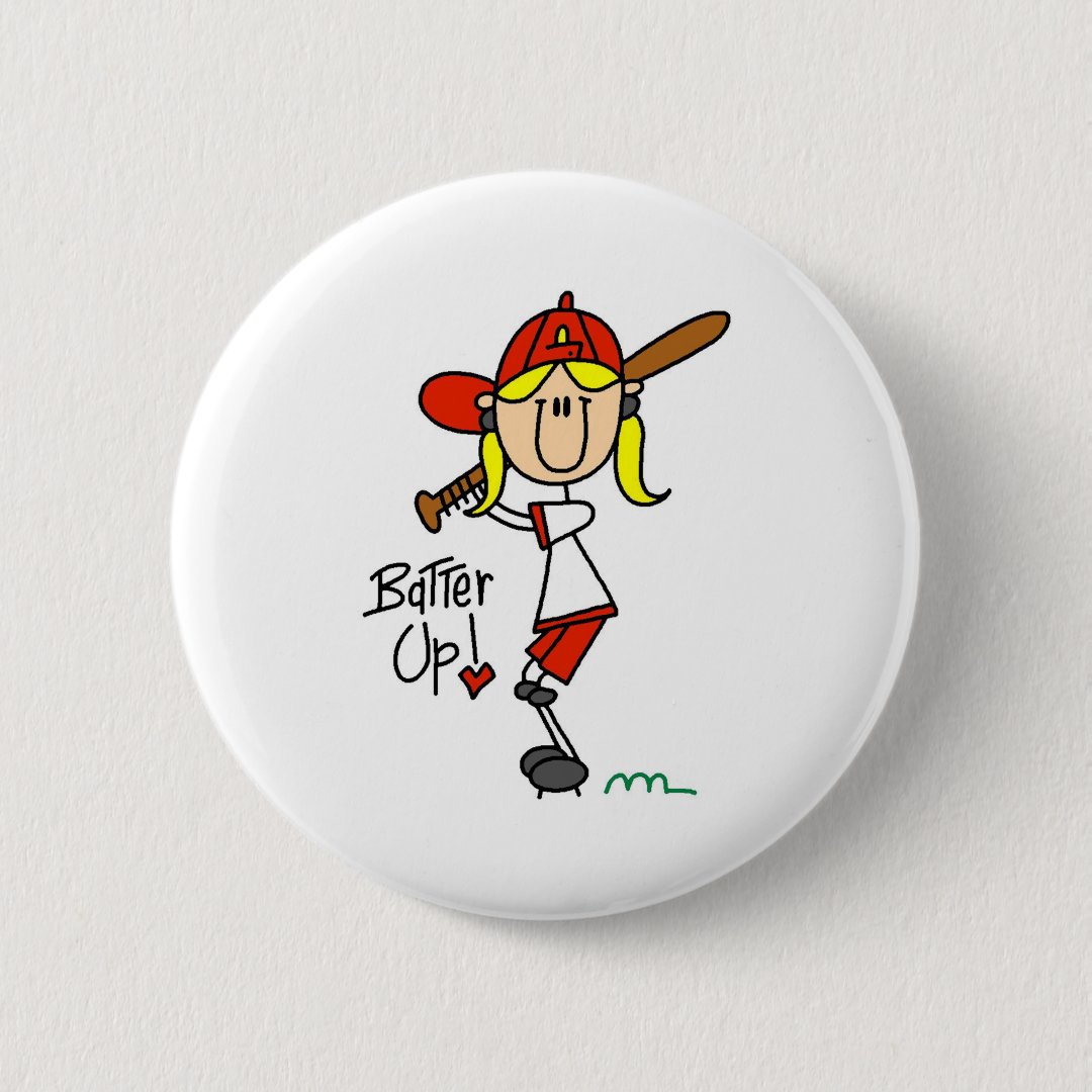 Batter Up! Softball Stick Figure Button | Zazzle