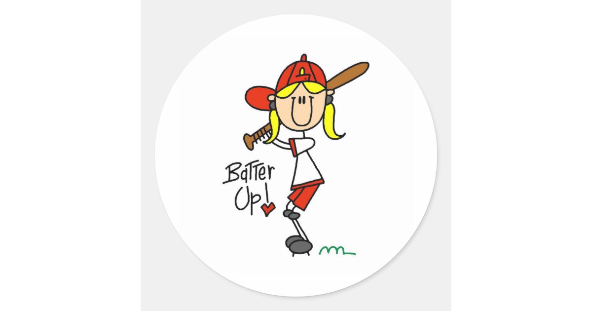 Batter Up! Softball Stick Figure Sticker | Zazzle