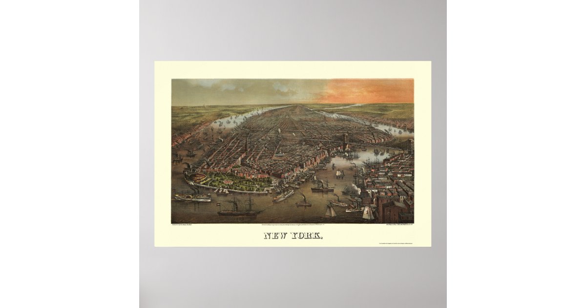 Battery Park, NY Panoramic Map - 1873 Poster | Zazzle