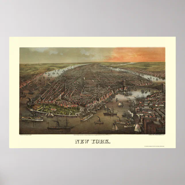 Battery Park, NY Panoramic Map - 1873 Poster | Zazzle