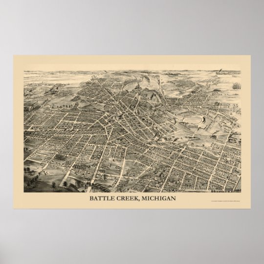 Battle Creek, MI Panoramic Map - 1880s Poster | Zazzle.com