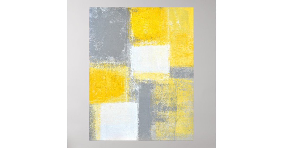 'Battlefield' Gray and Yellow Abstract Art Poster | Zazzle