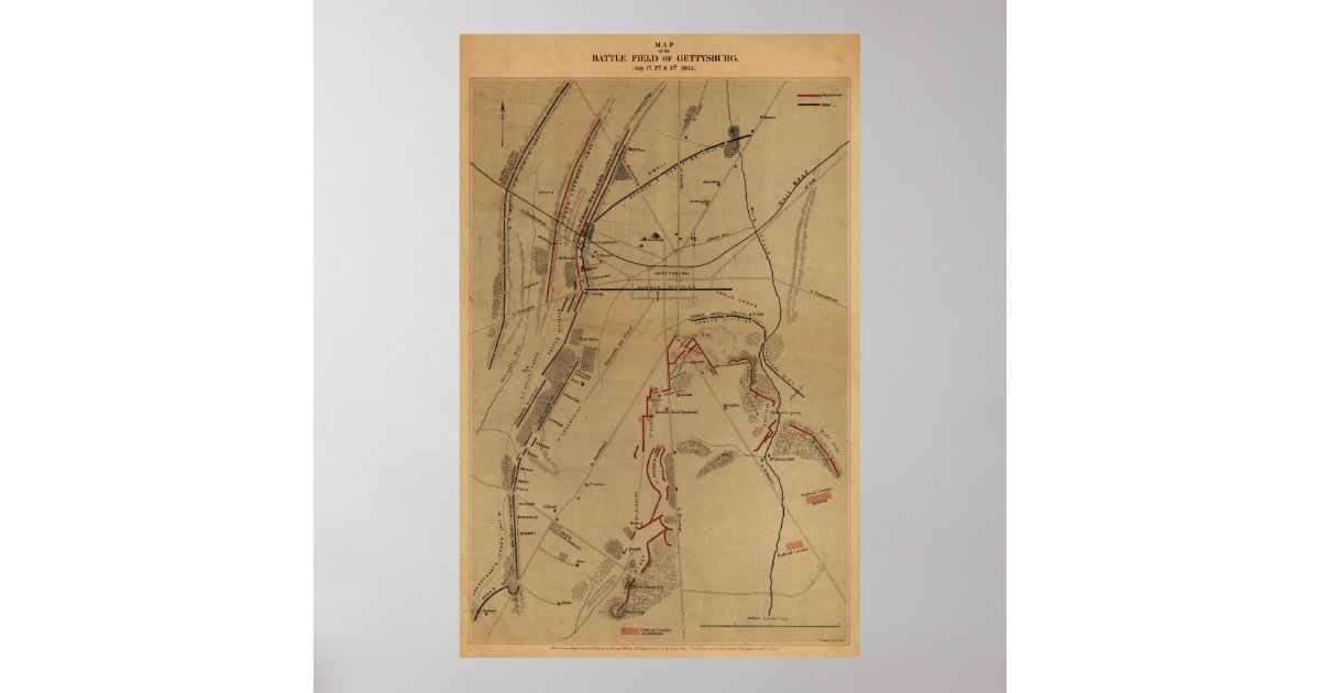 Battlefield of Gettysburg July 1st 2nd 3rd 1863 Poster | Zazzle