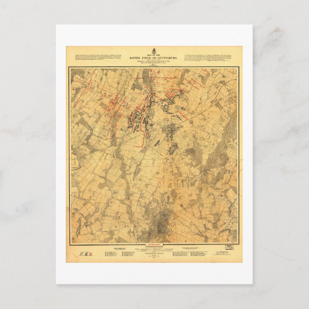 Battlefield of Gettysburg Map by John Bachelder Postcard | Zazzle