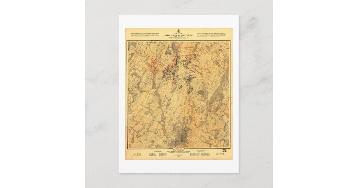 Battlefield of Gettysburg Map by John Bachelder Postcard | Zazzle